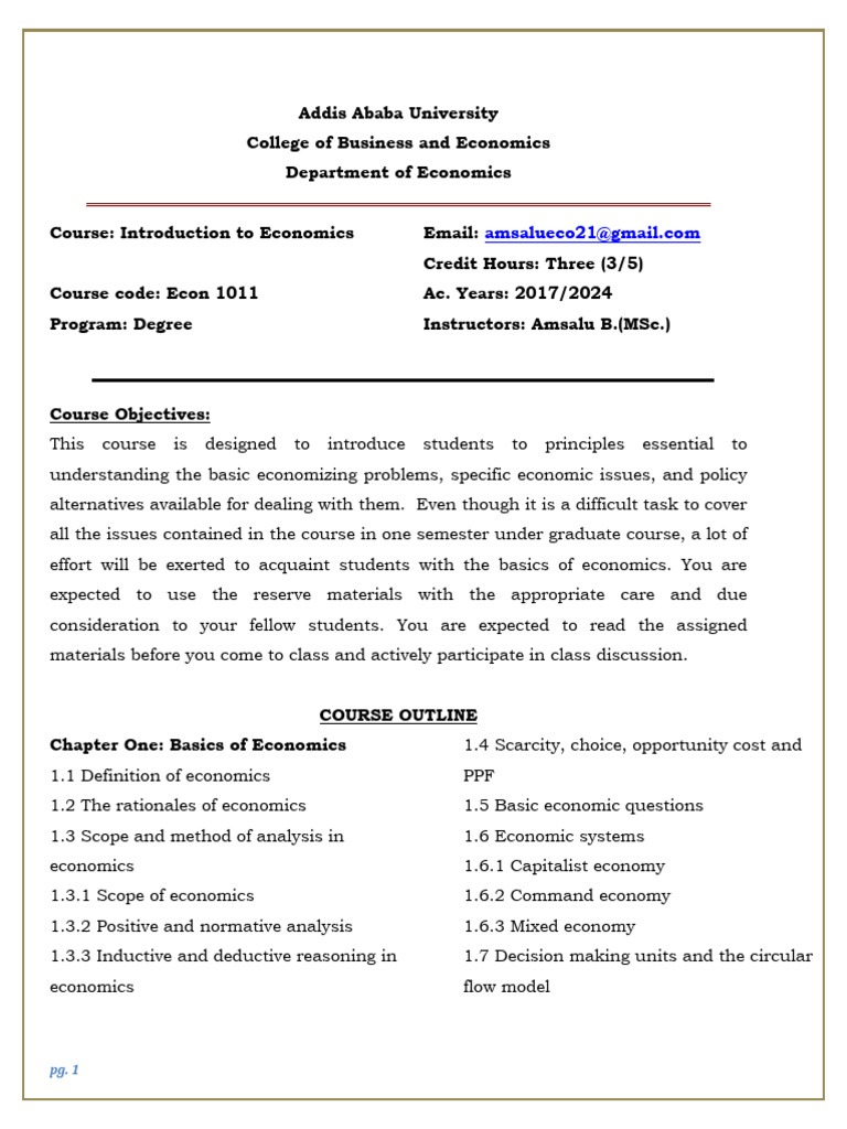 Introduction to Economics Syllabus | PDF | Economics | Macroeconomics