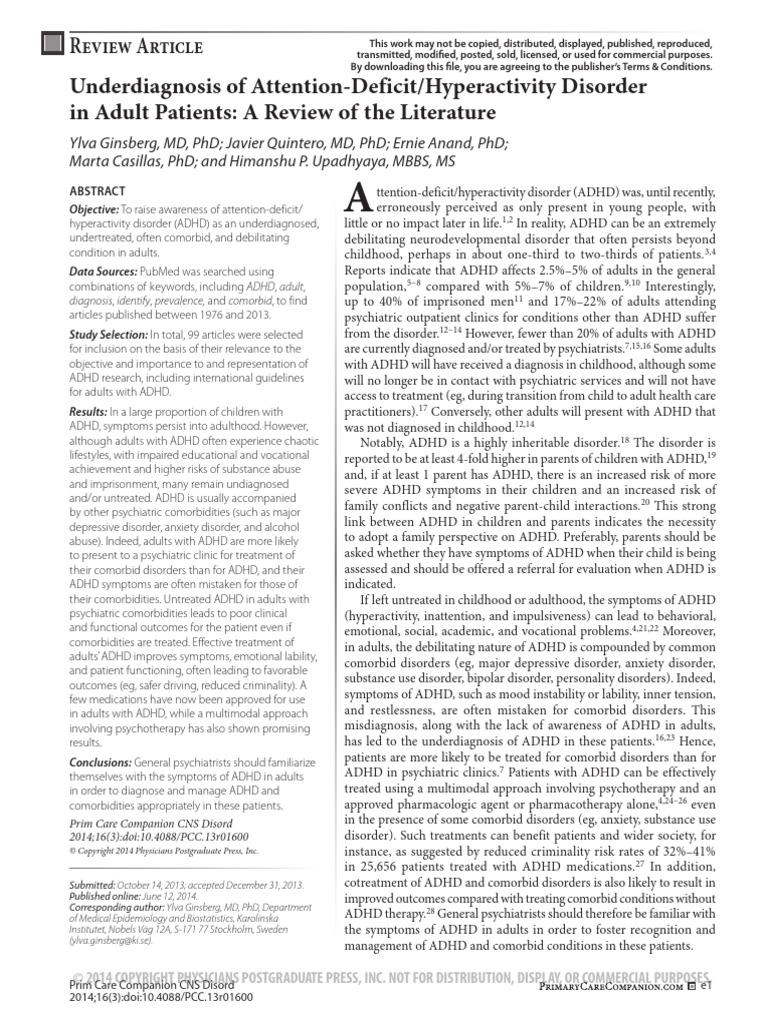 Underdiagnosis Attention Deficit Hyperactivity Disorder | PDF ...