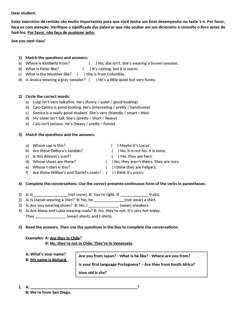 Test 1-4 Review Exercises Guide | PDF | Fashion | Clothing