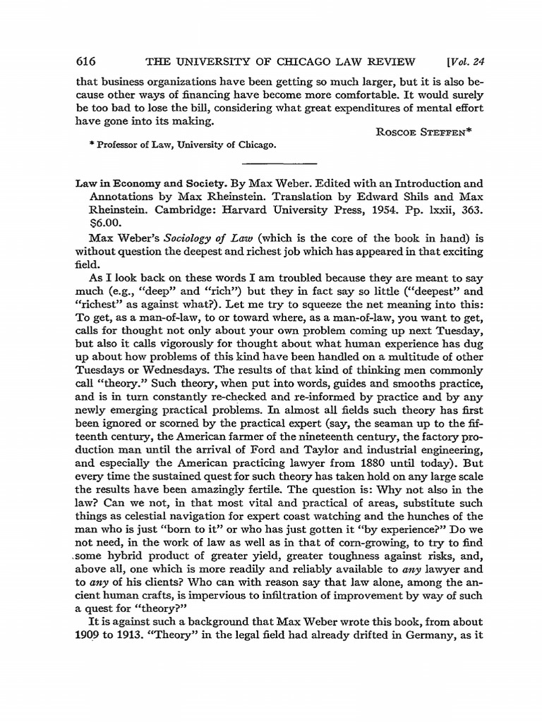 Review of - I - Law in Economy and Society - I - by Max Weber Max Rhe ...