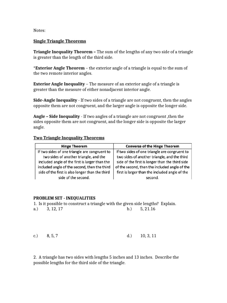 Triangle Inequality Theorems Guide | PDF