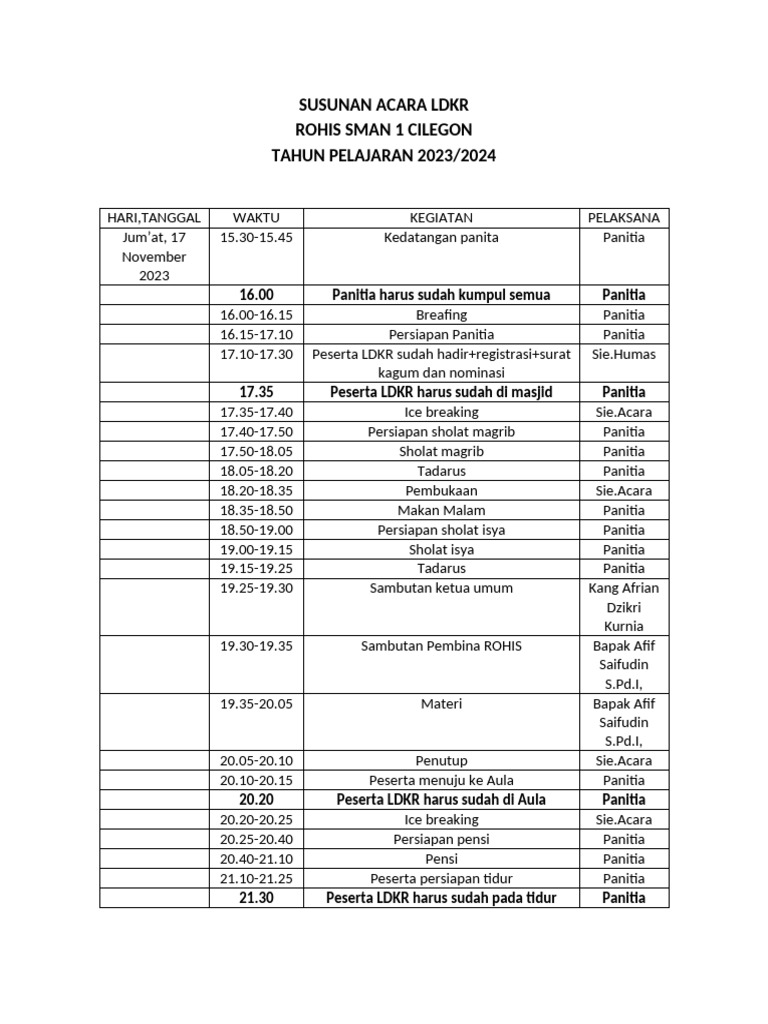SUSUNAN ACARA LDKR | PDF