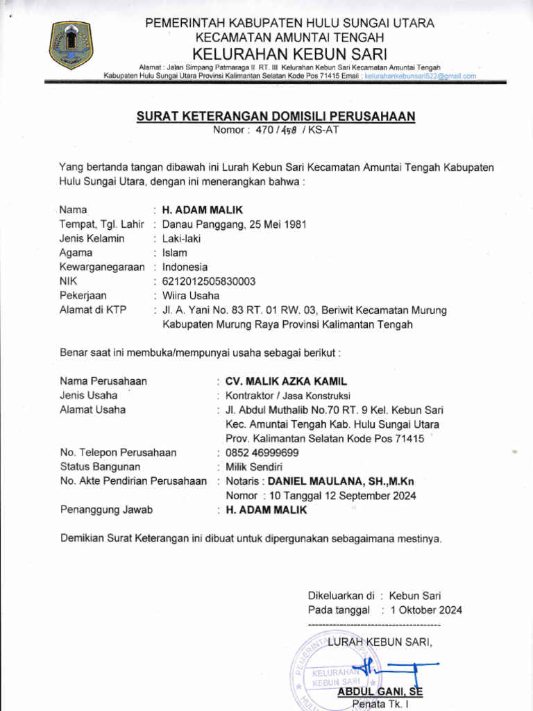 Surat Keterangan Domisili Perusahaan | PDF