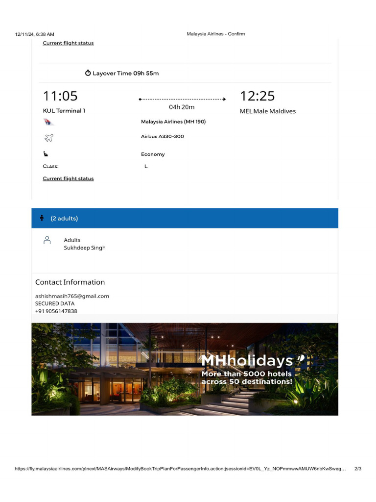 BKK To Male Mr. Sukhdeep Singh | PDF