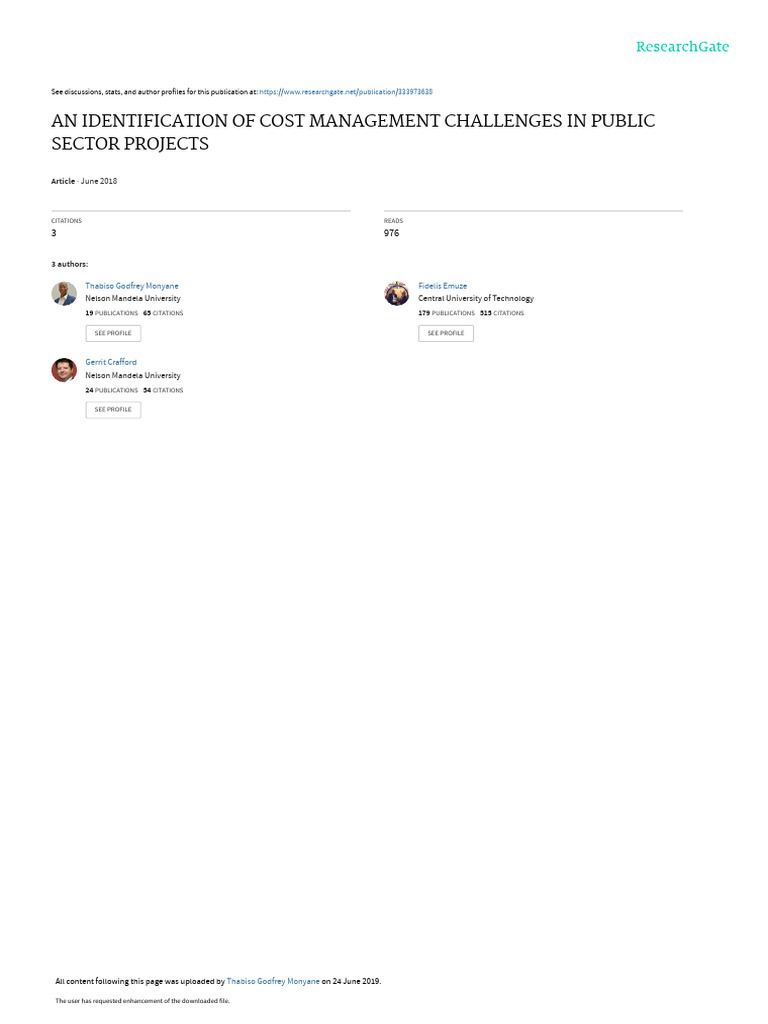 An Identification of Cost Management Challenges in Public Sector ...