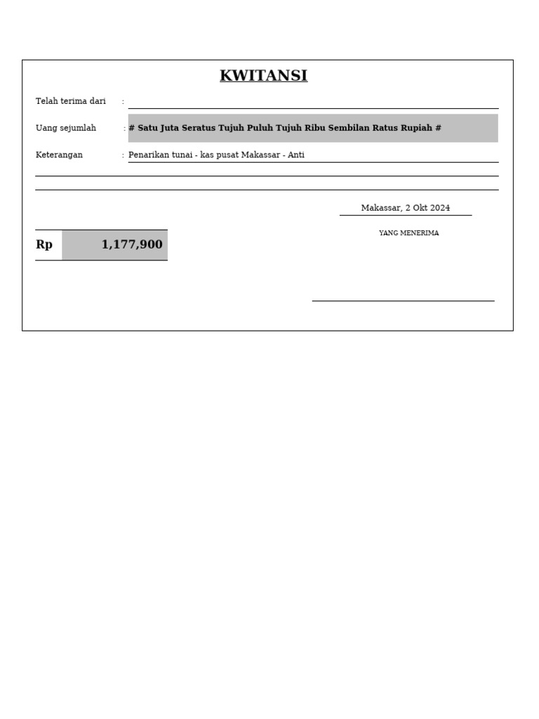 Template Kwitansi Pembayaran Excel | PDF