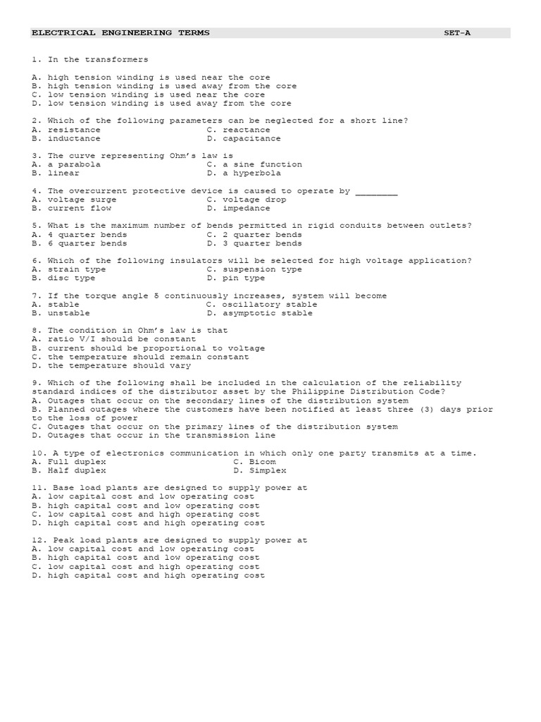 Electrical Engineering Terms: 3. The Curve Representing Ohm's Law Is ...