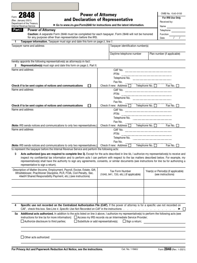 2848 Form Template David Kelly | PDF | Internal Revenue Service | Taxpayer