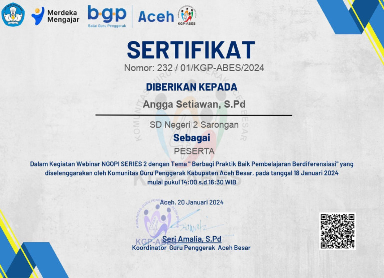 Angga Setiawan, S.PD Sertifikat NGOPI SERIES-2 KGP ABES | PDF