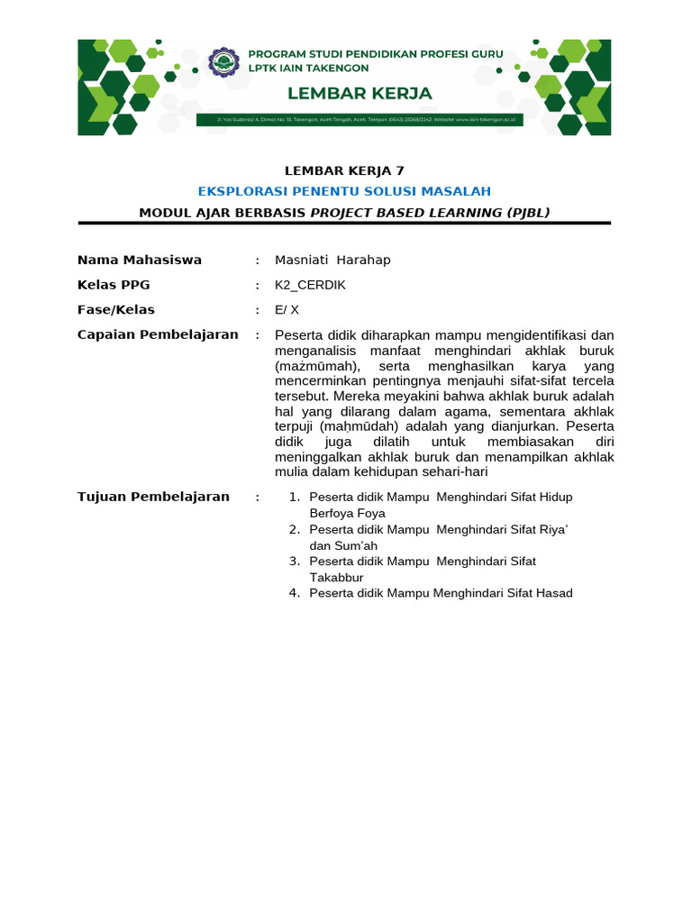 LK 7 - Penyusunan Modul Ajar PJBL (K2) | PDF
