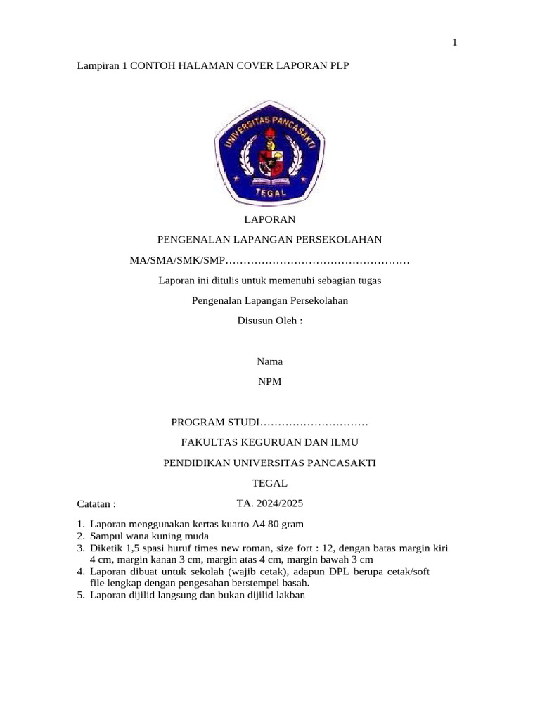 Lampiran PLP (Format Laporan, Penilaian, DLL) | PDF