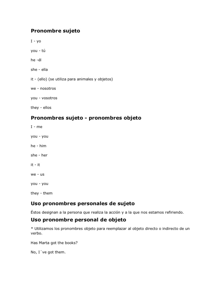 Pronombre Sujeto | PDF | Leisure