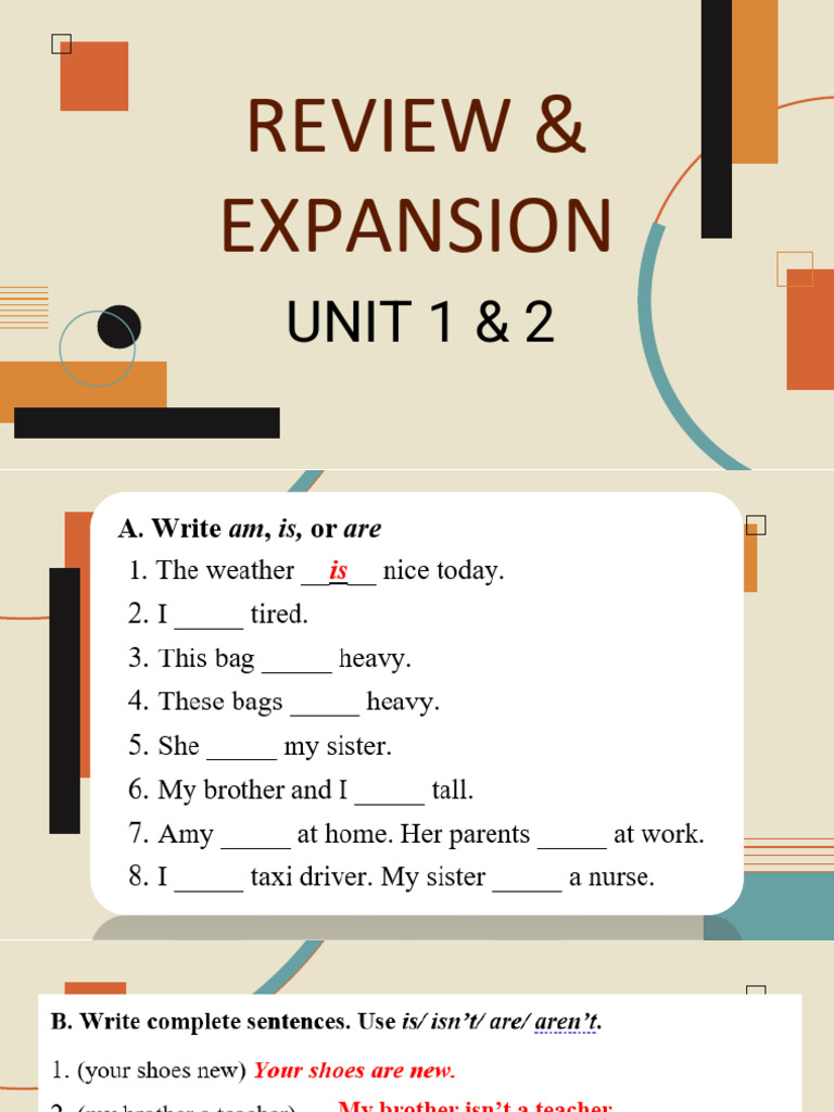 REVIEW & EXPANSION U1+2 Basic English for non-professional colledge students | PDF