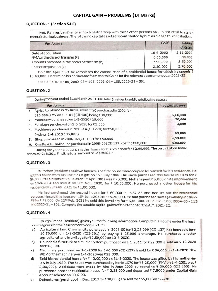 CAPITAL GAIN - PROBLEMS | PDF