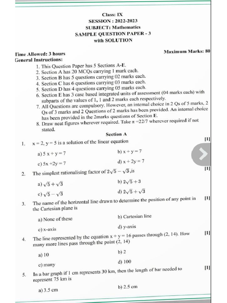Grade 9 Sample Question Paper 8 | PDF