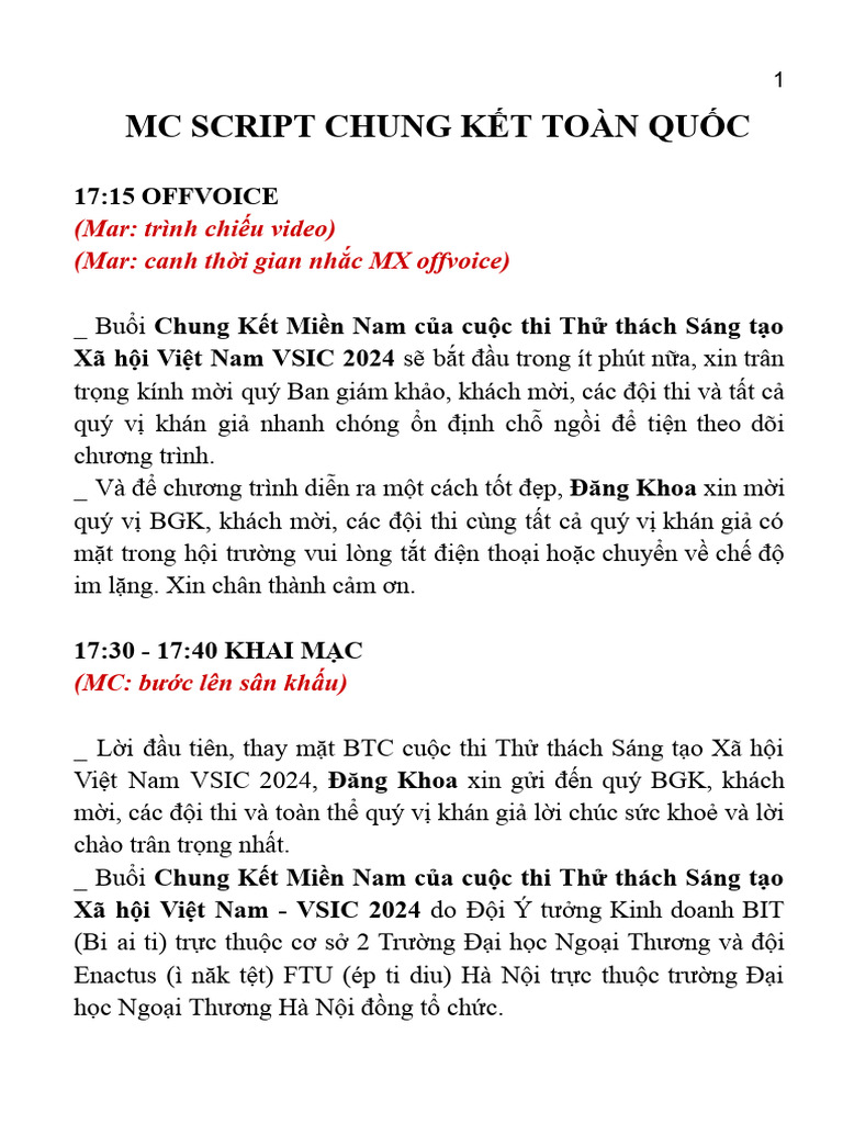 (Khánh Minh) MC SCRIPT GALA 2024 | PDF