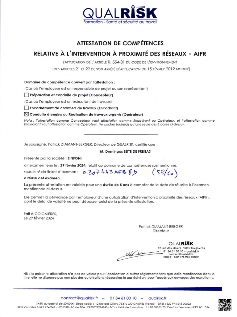 Attestation de Compétences AIPR | PDF