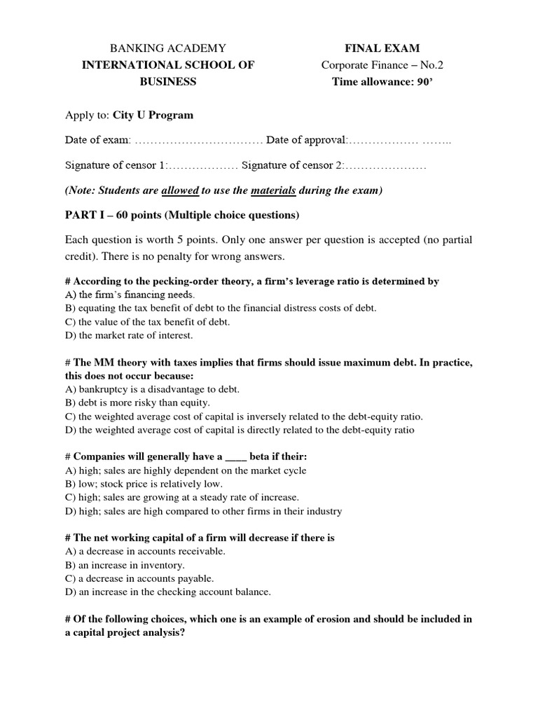 Mock Exam (1) | PDF | Net Present Value | Business Economics