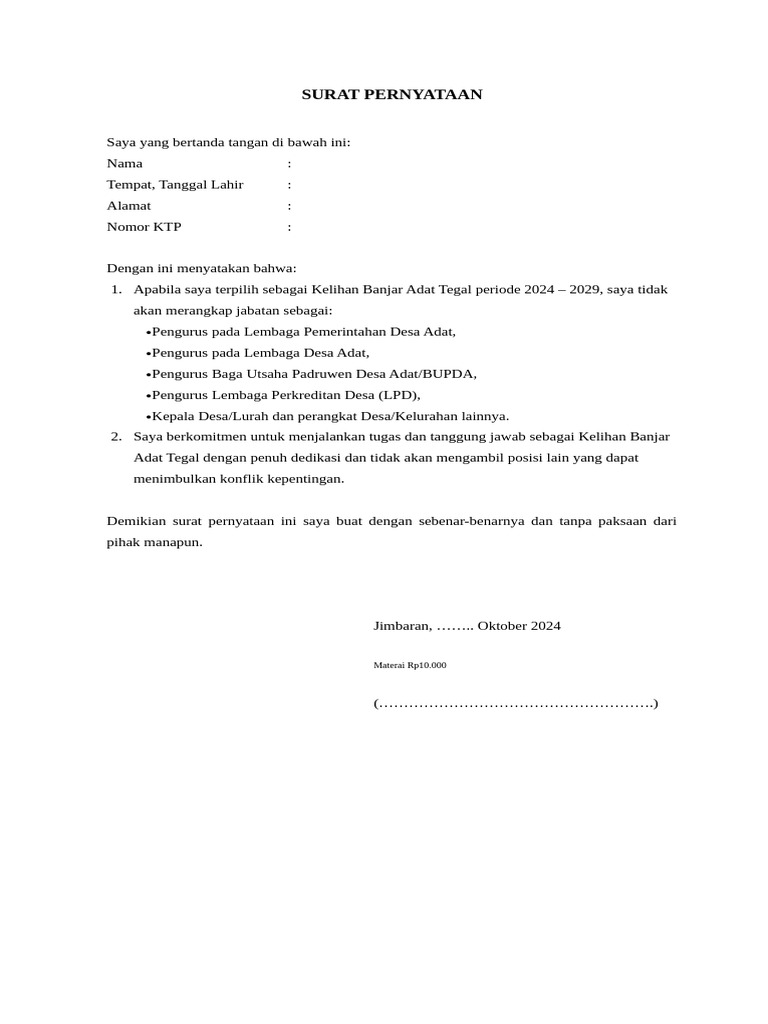 Lamp-4. SURAT PERNYATAAN - Tidak Merangkap Jabatan | PDF