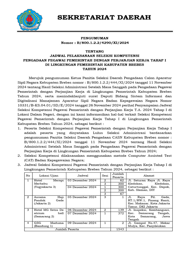 Pengumuman Jadwal Selkom PPPK Tahap 1 Tahun 2024 | PDF