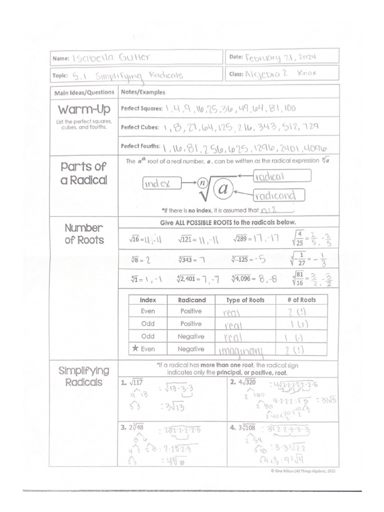 5.1 Simplifying Radicals | PDF