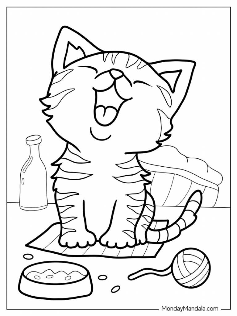Coloring Sheet of Cute Cat Meowing | PDF