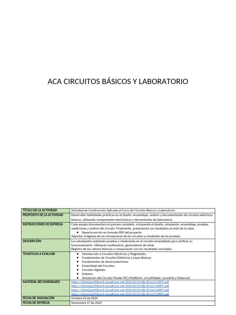 Aca - Circuitos Basicos y Laboratorio | PDF | Red eléctrica | Resistencia Eléctrica y Conductancia