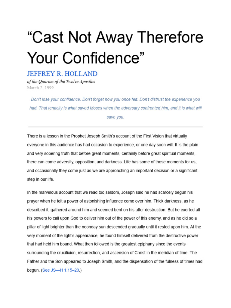 Cast Not Away Therefore Your Confidence | PDF | Revelation | Satan