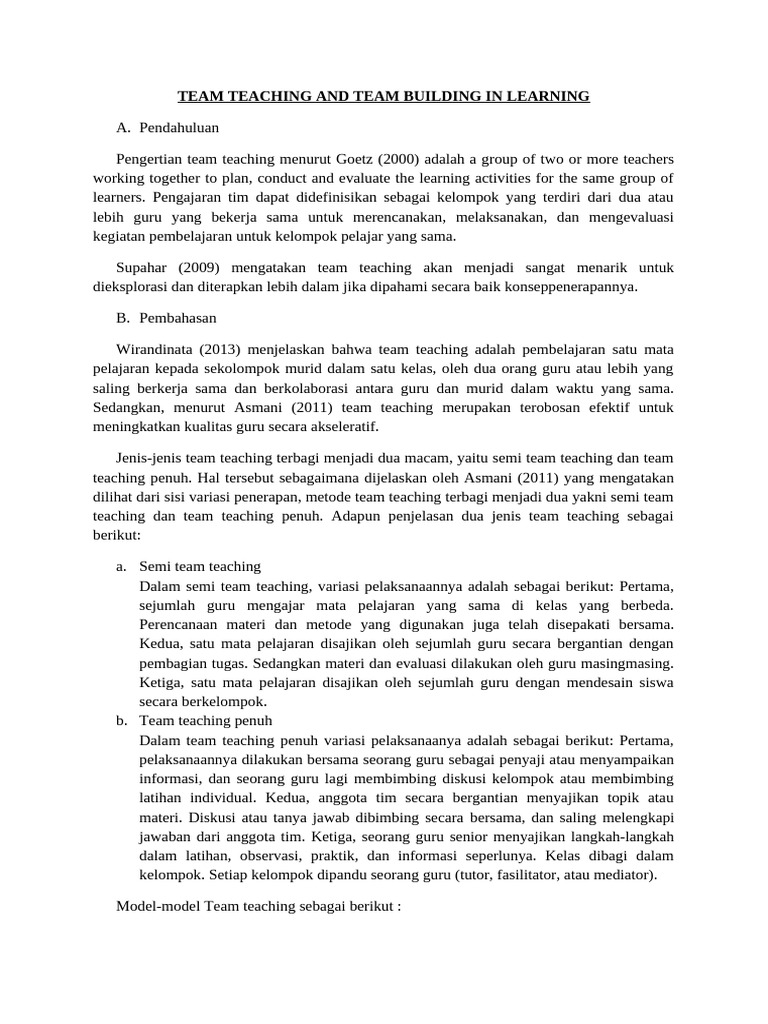 (Materi 12) Team Teaching & Team Building in Learning | PDF