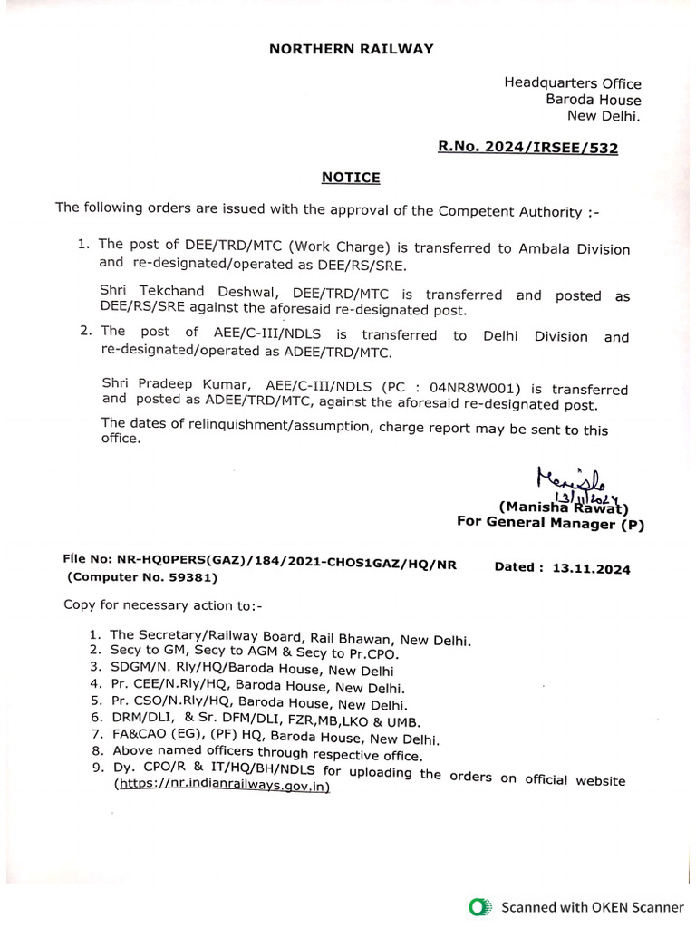 IRSEE Posting Orders 2024 - 532 | PDF