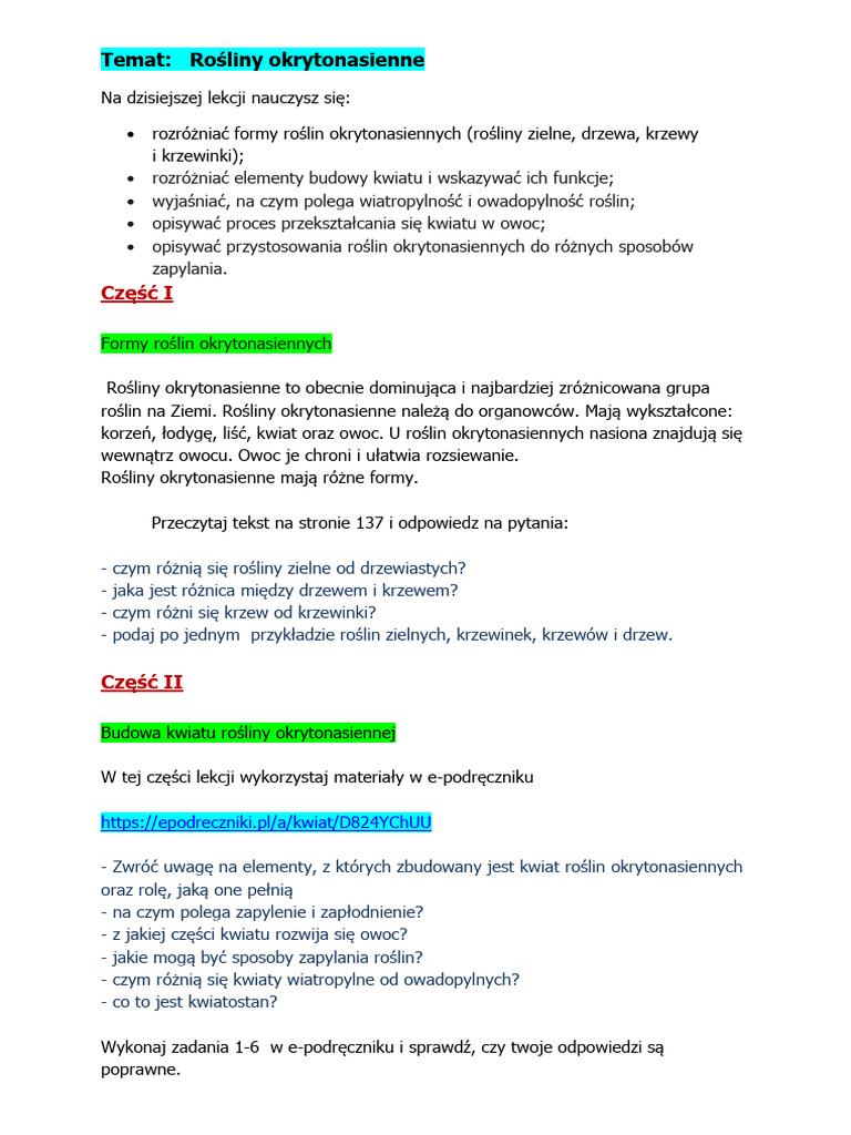 Klasa 5. RoÅ Liny Okrytonasienne. | PDF