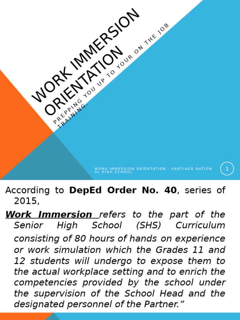Work Immersion Orientation | PDF | Morality | Partnership