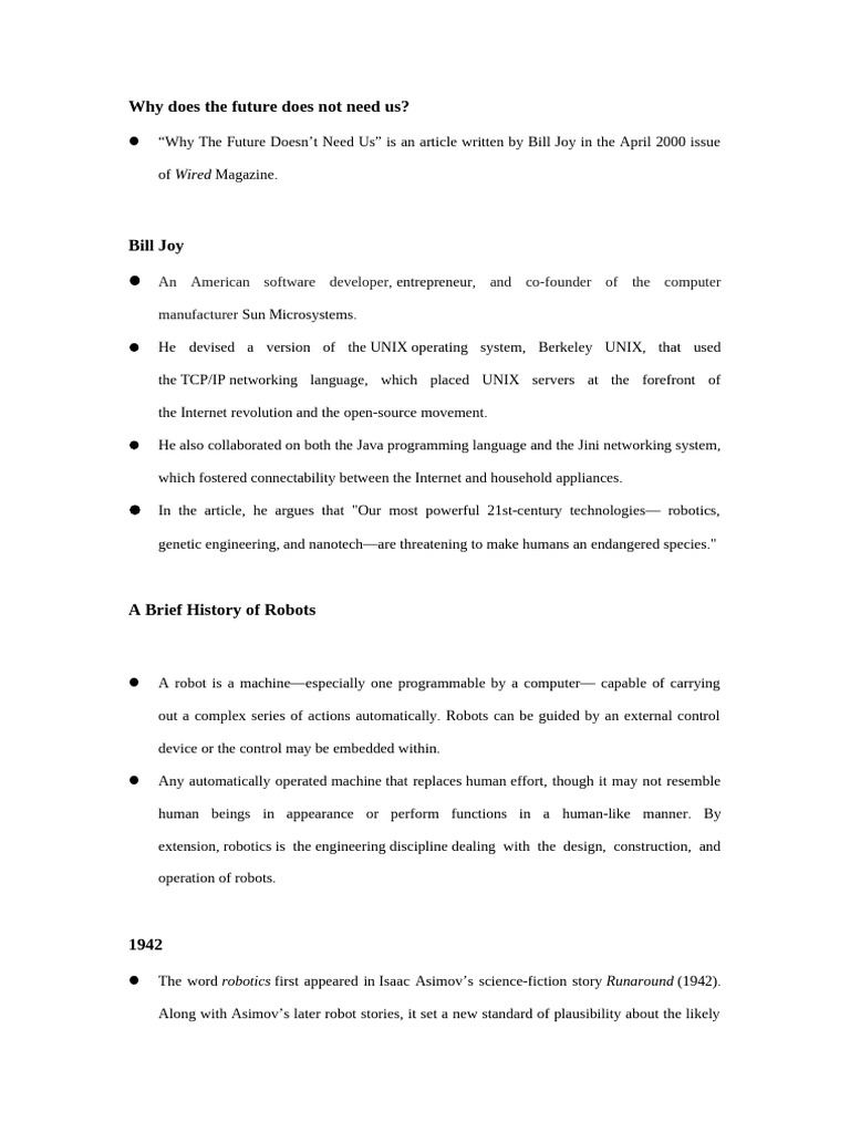Why Does The Future Does Not Need Us (Written Report) | PDF | Apollo ...