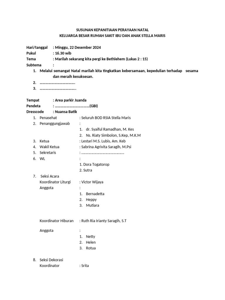 Susunan Kepanitiaan Perayaan Natal | PDF