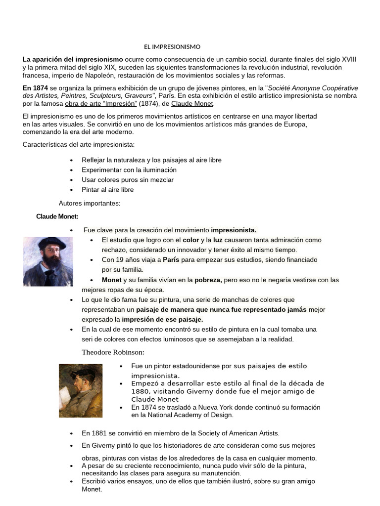 El Impresionismo | PDF | Impresionismo | Claude Monet