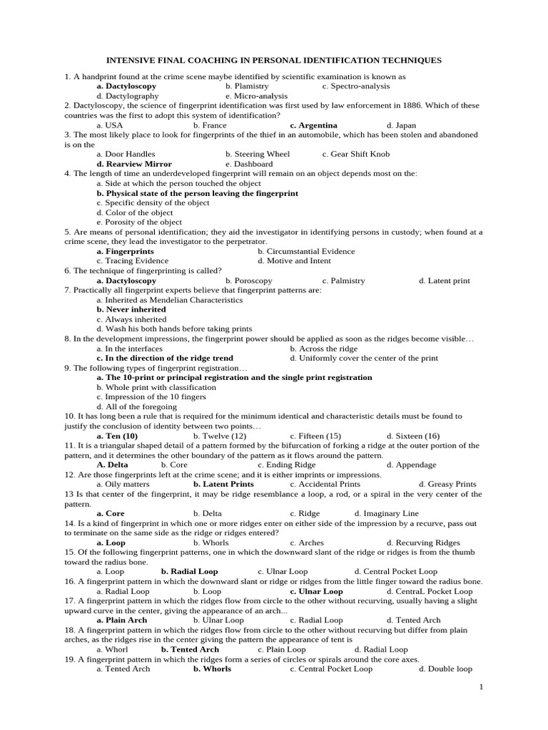 Intensive Final Coaching Personal Identification Techniques | PDF ...