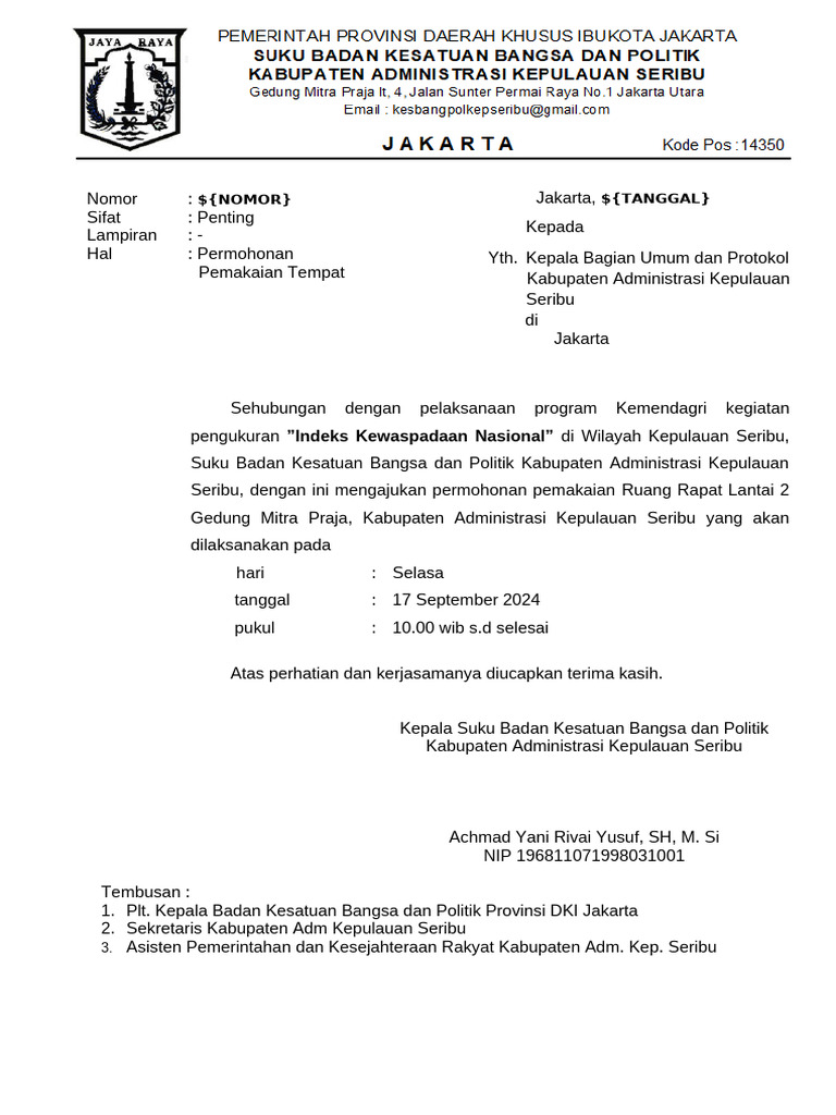Surat Permohonan Tempat IKN | PDF