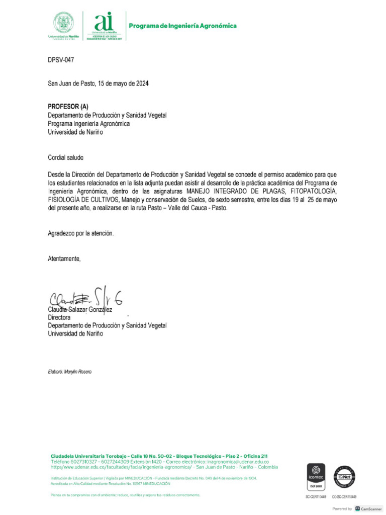 DPSV-047 Permiso Académico MIP Luis Carlos Martínez | PDF