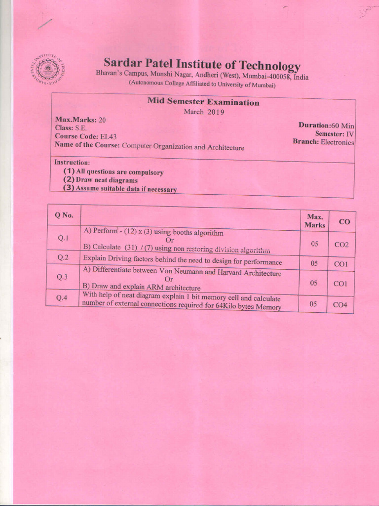 mse19-etrx-sem4-coa-qp | PDF