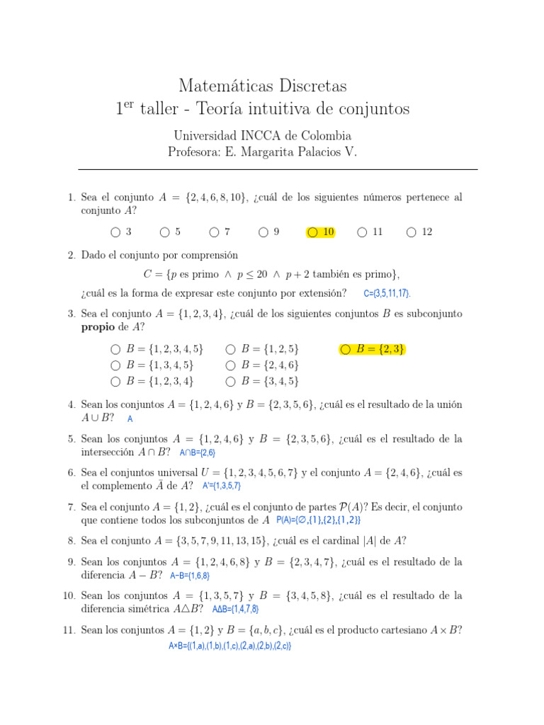 1er Taller - Conjuntos | PDF