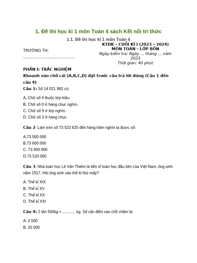 De Thi - 4-hk1 | PDF