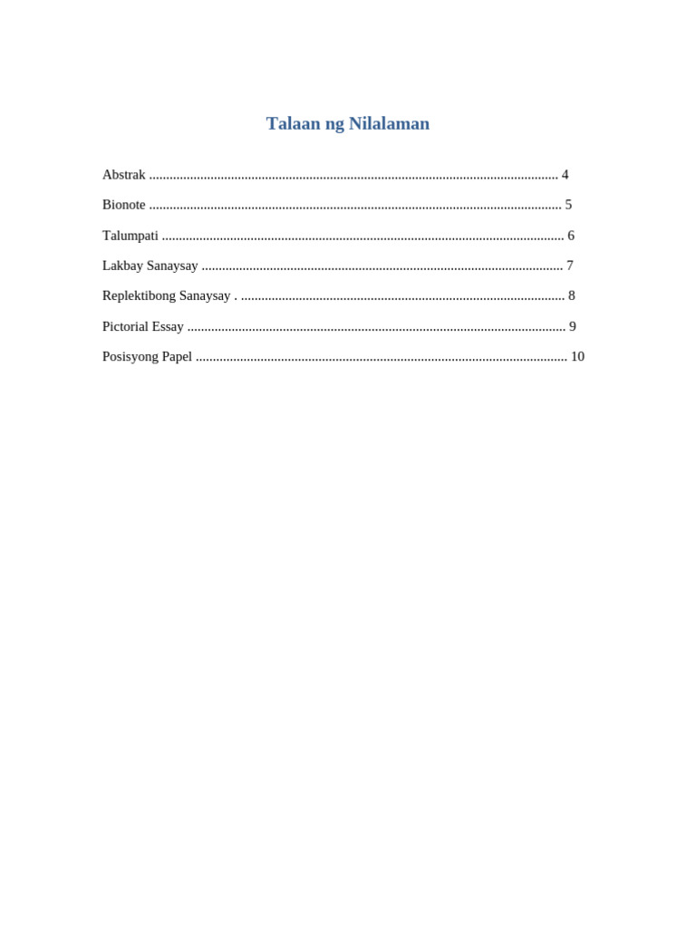 Talaan Ng Nilalaman | PDF