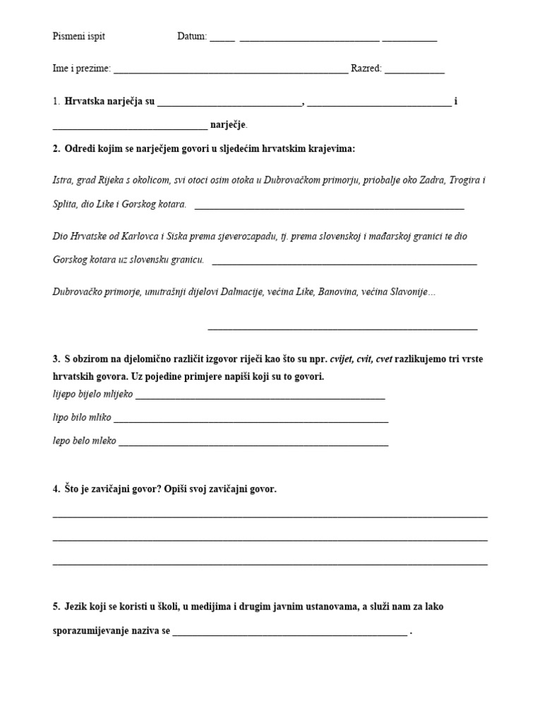 Razred - Dvojezi Znost, Knji+zevni Jezik, Narje Zja | PDF