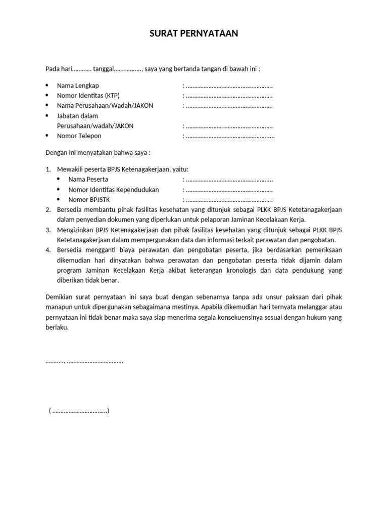Surat Pernyataan PLKK | PDF