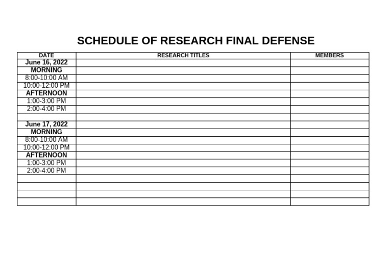 Schedule of Research Final Defense | PDF