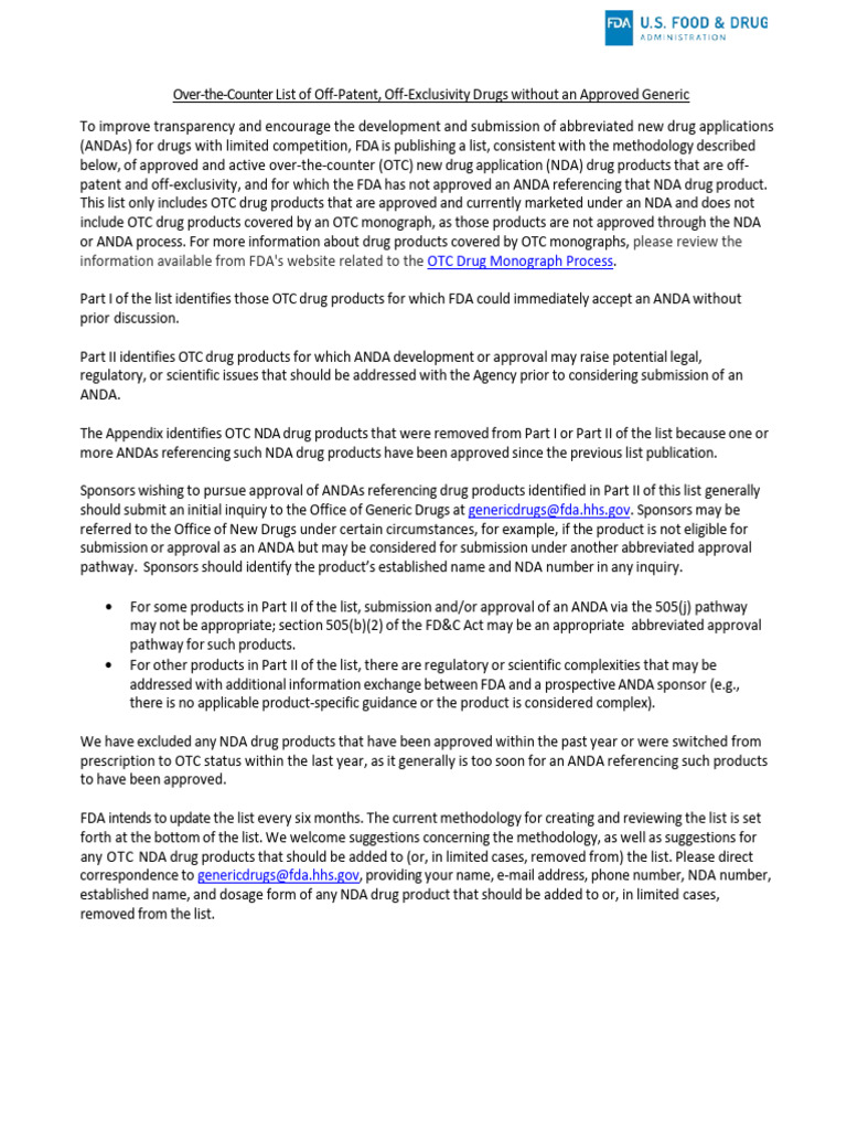 OTC Drugs: FDA Approved NDA List | PDF | Over The Counter Drug | Food ...