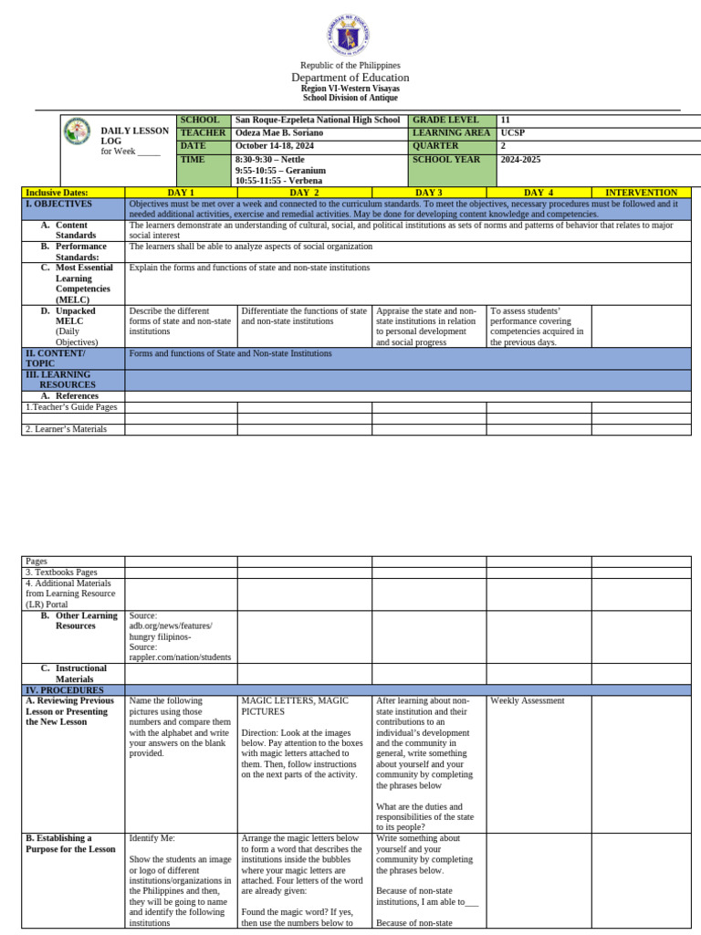 DLP UCSP 1 | PDF | Learning | Teachers