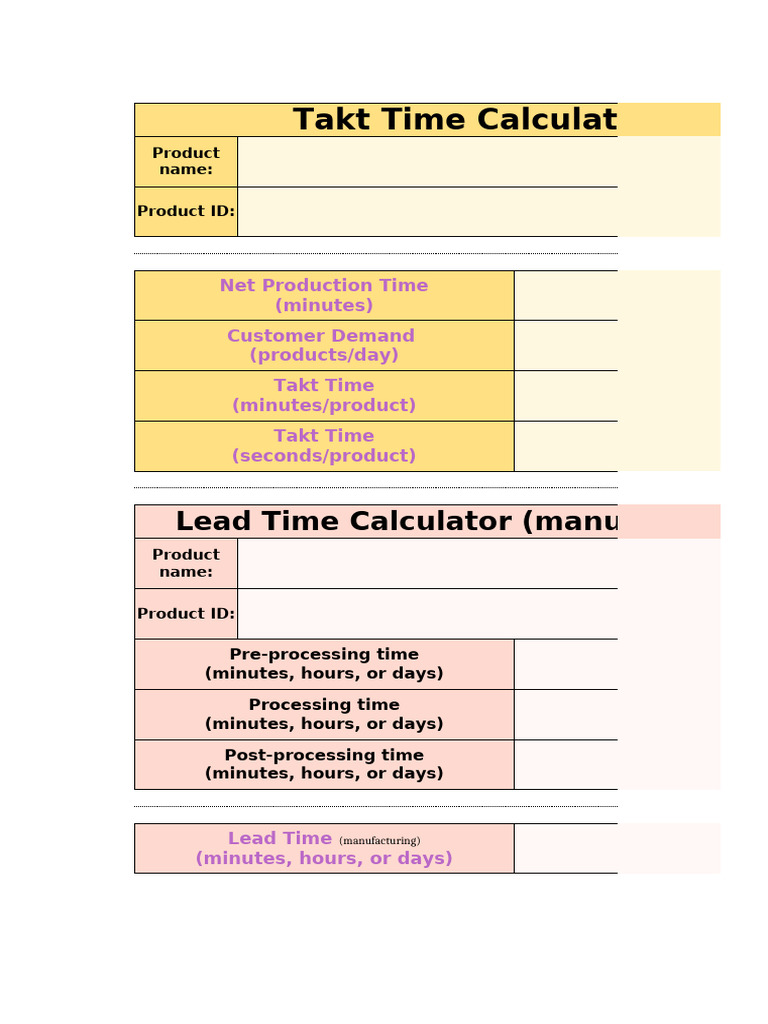 Takt Time Cycle Time Lead Time Calculators | PDF
