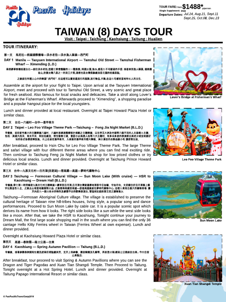 8-Day Taiwan Tour Itinerary Guide | PDF | Taipei