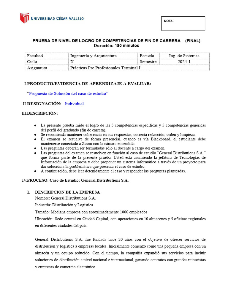 EXAMEN PLC IV NIVEL 2024-1 10mo Plan D (Salida V2.1) | PDF | Logística | Calidad (comercial)